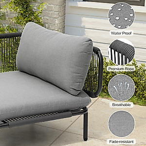 VredHom Patio Furniture Set, Outdoor Patio Furniture Oversized Metal Patio Sectional Sofa, 6-Seat Conversation Set with Cushion for Indoor and Outdoor, Black Frame & Dark Grey Mat (6 Seats 8 Armrests)