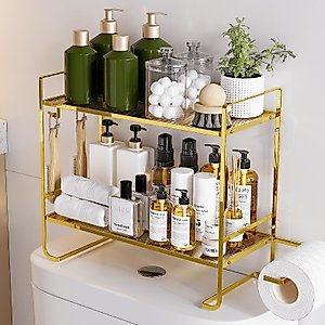 YIWANFW Over The Toilet Storage, Gold Over The Toilet Shelf Bathroom Organizers and Storage, 2-Tier Bathroom Shelves Over Toilet Bathroom Storage, Multi-Purpose Over Toilet Shelf Above Toilet Storage