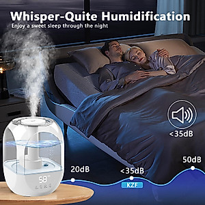KZF Humidifiers for Bedroom, 5L Cool Mist Top Fill Humidifier, 36H Runtime, Quiet Ultrasonic Humidifiers for Baby Nursery, Home, Large Room (White) (White)