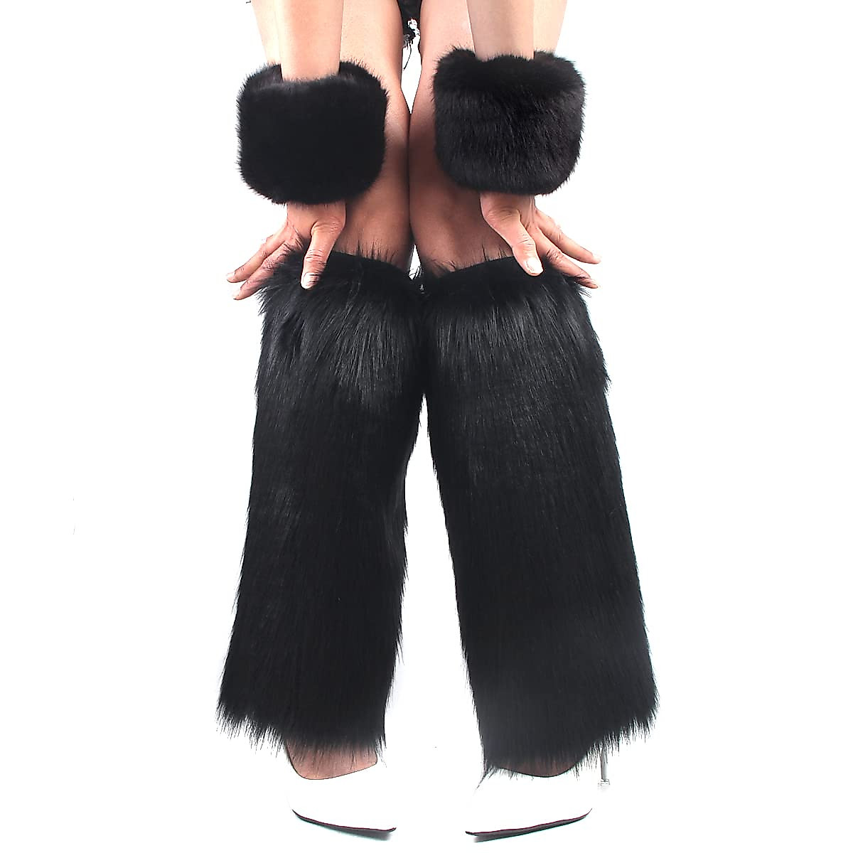 Faux Fur Cuffs Furry Leg Warmers and Wrist Cuff Warmer Boot Cuff,2 Pairs Set For Women Party Costumes