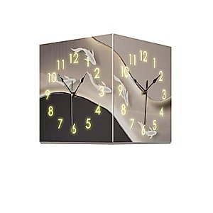 LTLWSH Modern Wall Clock, Nine Fish Figure Clock, Corner Painting Corner Clock, Double Sided Wall Clock, Sunny Corner Clock, Wall Clock Living Room Mural,C,with Light 40cm
