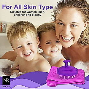 NeeRockz - Silicone Body Scrubber and Scalp Massager Set, 3-Inch Scalp Exfoliator and Dual-Sided 31.5-Inch Back Scrubber for Shower, Ergonomic Hair Massager and Bath Scrubber