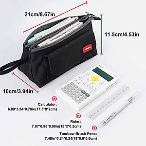 Pencil Case with Two Large Compartment Pockets Large Capacity Pencil Pouch Pencil Pouch Cosmetic Bag School Supplies Office Stationery Storage Gift for Students Girls Boys Adults Teenagers-Black