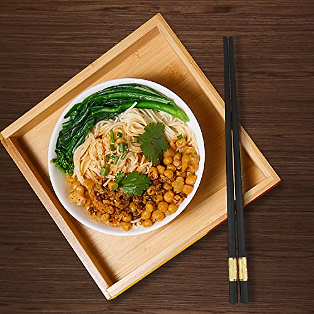 YTLX 10 Pairs Non-Slip Fiberglass Chopsticks, Reusable Chopsticks Gift Set Dishwasher Safe, Easy to Use and Clean, Square Lightweight for Home Kitchen, Hotel, Restaurant Dining Tools, Black and Gold