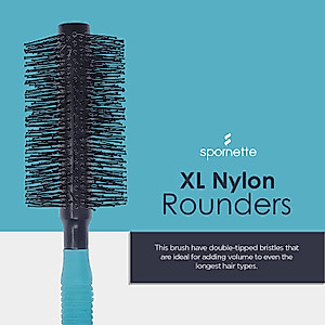 Spornette Double Stranded XL Round Brush, Nylon Bristles - Round Brush for Straightening, Anti-Frizz, Detangling, Volumizing - Styling for Wavy & Curly, Medium & Long Hair Lengths (2.25 Inches)