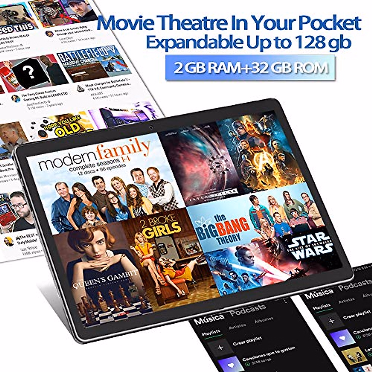 Tablet 10 Inch Android 9 HD Dual Sim Tablets with Quad Core, 32GB ROM /128 GB Expand, 3G Phone Call, WiFi, Bluetooth, Dual Camera, GPS, IPS Touchscreen, GMS Google Certified Tablet PC, (Black)