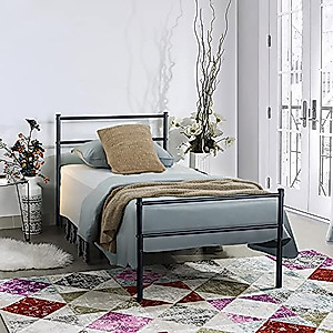 Voilamart Twin Metal Bed Frames with Storage, Single Bed with Headboard and Footboard, 6 Legs Bed Frame Platform No Box Spring Needed,Twin Bed Frame Set for Kids (Black)