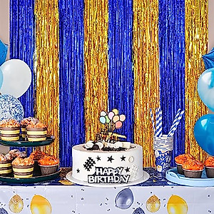 LOLStar 2 Pack Navy Blue and Gold Party Decorations, 3.3x6.6 ft Foil Fringe Curtains, Tinsel Backdrop, Graduation Photo Booth Prop Streamer Backdrop for Birthdays, Showers, Retirement, Graduations