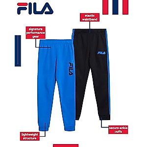 Fila Boys Active Sweatpants - 2 Pack Athletic Performance Fleece Jogger Sweatpants - Activewear Pants for Boys, S-XL, Size Medium, Prince Blue/Black