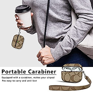 Case for AirPods Pro Case,6 in 1 Fashion Luxury PU Shockproof Anti-Slip Protective Cover Accessories Set for Airpod Pro Charging Case with Keychain/Ear Hook/Watch Band Holder/Anti-Lost Strap(Brown)