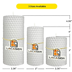 Lacaser Beeswax Pillar Candles Set of 2, 2"x4" Honey Candles, Unscented & Dripless & Smokeless, 7 Hours Burn Time Each, White