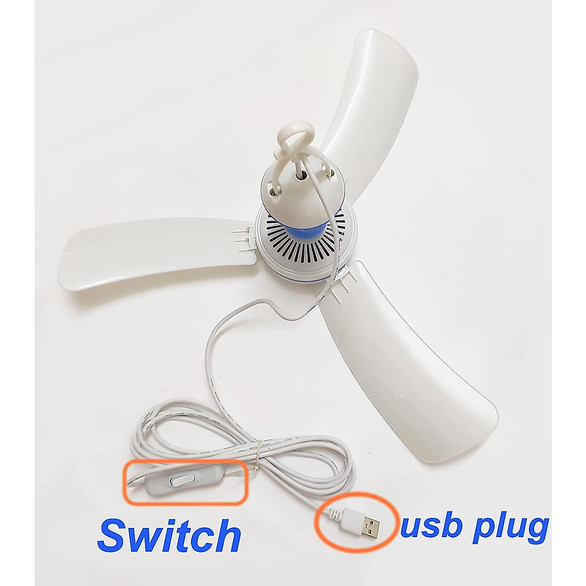 SKYRI Portable Ceiling Fan Mini USB Tent Fans for RV, Camping, Outdoor Hanging Gazebo Tents Ceiling Canopy Dorm Room Fan DC 5V Compatible Battery Power