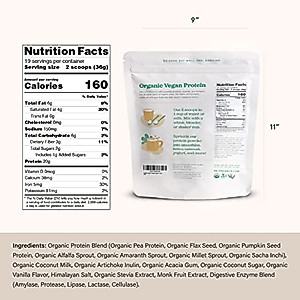 Sun Bay Organics Vanilla Vegan Protein Powder - 1.5 lb of New Vanilla Formula Plant Based Organic 21g Protein Blend Shake Mix - Soy, Dairy, and Gluten Free