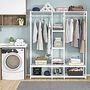 Tribesigns Double Rod Free standing Closet Organizer, Heavy Duty Clothes Closet Storage with Shelves, Extra Large Wardrobe Clothes Garment Rack, Shelving Unit Capacity 500 lb, (white)