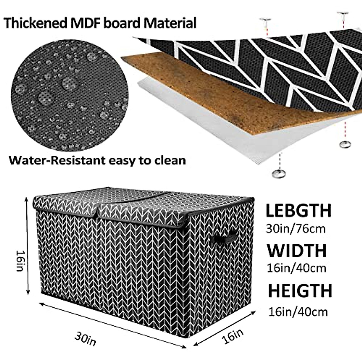 Extra-Large Toy Chest Box Bin Storage with Double Lid 30"x 16" x 16", Collapsible Sturdy Toy Storage Boxes Basket with Handles for Boys, Girls, Nursery, Playroom, Closet, Bedroom and Office(Black)