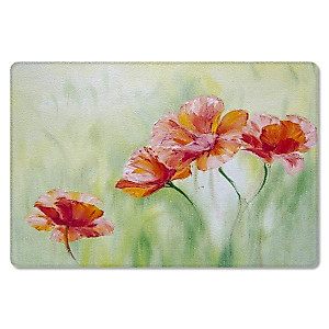 Oil Painting Blooming Poppy Flowers Antifatigue Kitchen Bath Door Mat Cushioned Runner Rug, Washable Welcome Floor Sink Mat, Waterproof & Non-Slip Comfort Standing Doormat for Kitchen, 18"x30"