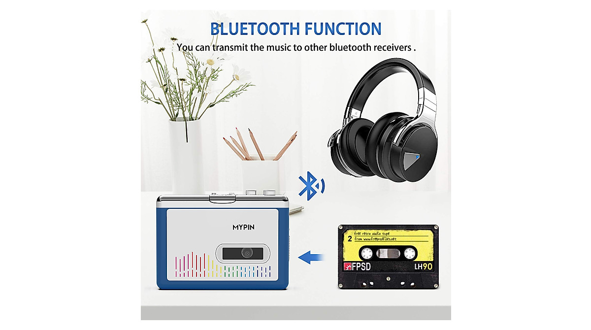 Bluetooth Cassette Player with Bluetooth Output and Auto-Reverse