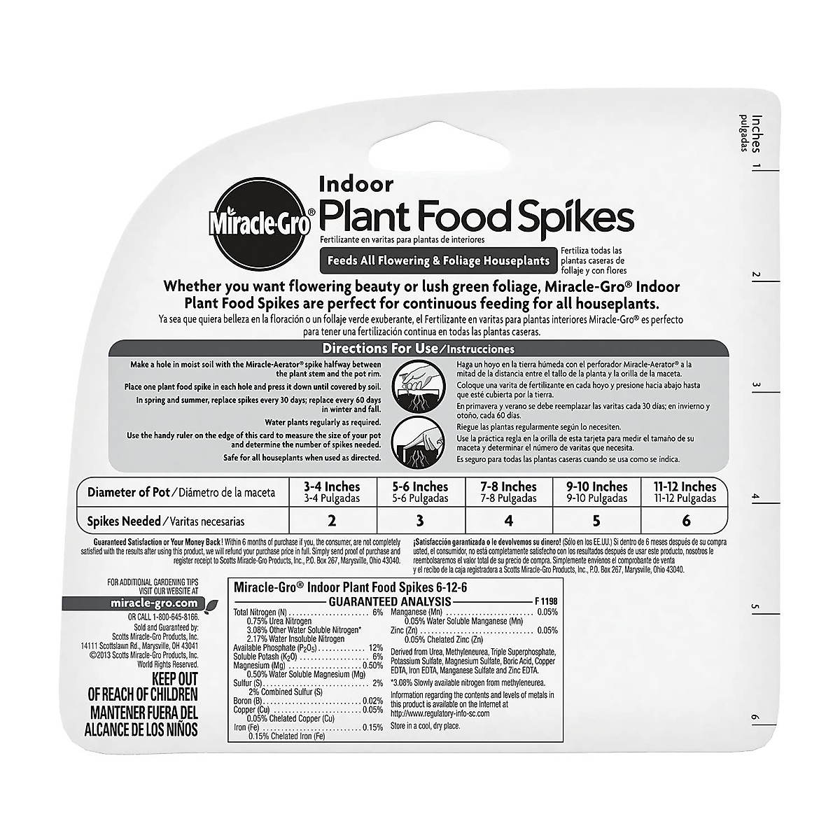 Miracle-Gro Indoor Plant Food Spikes, Includes 48 Spikes - Continuous Feeding for all Flowering and Foliage Houseplants - NPK 6-12-6, Pack of 1