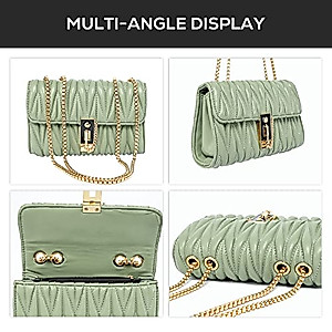 Quilted Purse for Women Chain Link Small Shoulder Bag Handbags Leather Cross Body Purses Cute Clutch Crossbody Mini Messenger Satchel Handbag Green