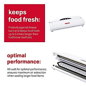 Nesco VS-01 One Touch Operation Food Vacuum Sealer with Vacuum Sealer Bags, White