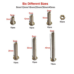 120Pcs M5 x 8mm,12mm,16mm,20mm,30mm,40mm Hex Socket Head Cap Bolts Nuts Screws Assortment Set 304 Stainless Steel Allen Socket Drive Machine Screws with Wrench (120PCS M5 Hex Screws Nuts)