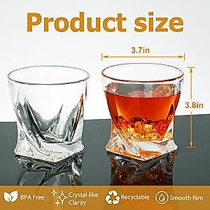 Wanmonkey Whiskey Glasses Set 4, Old Fashioned Whiskey Glasses, 10 oz Bar Glasses Sets for Scotch Whiskey, Bourbon, Cocktail (Twist)