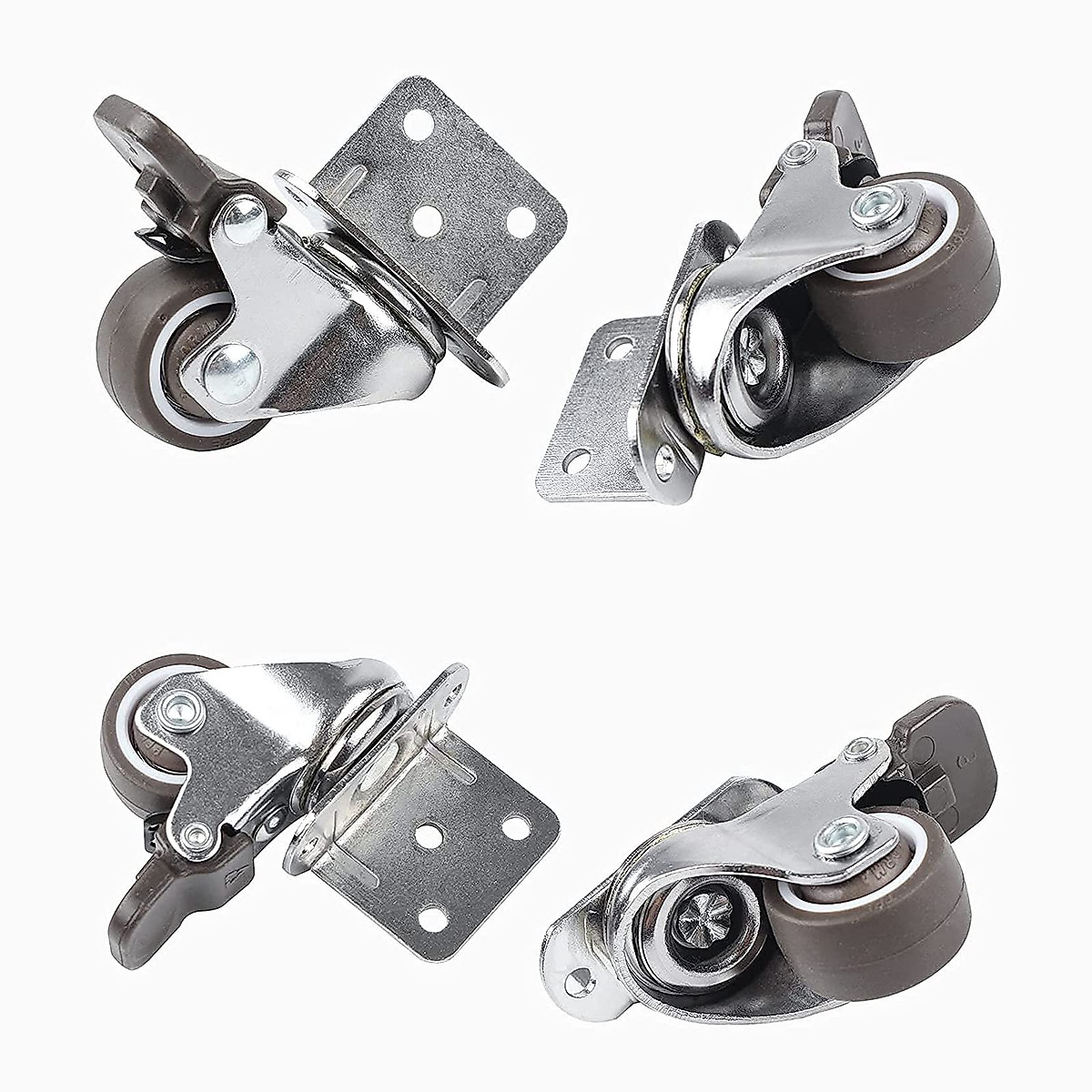 HOWDIA 1'' Swivel Plate Caster Wheels with Brake L-Bracket Side Mount TPR Rubber Small Furniture Replacement Silent Mute Locking Casters for Furniture Legs Set of 4