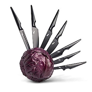 Edge of Belgravia GALATINE's Professional Chef Knives Set With Erogonomic Grip For Kitchen & Dining,Thick Blade,Stainless Steel (7pcs,Black)
