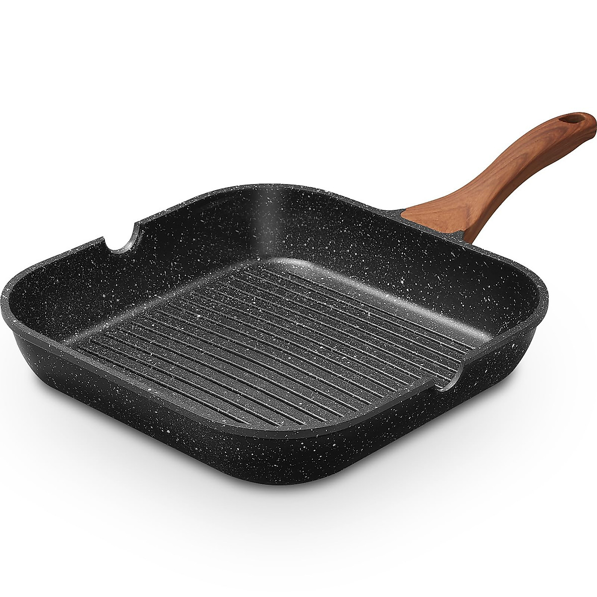 ESLITE LIFE 9.5 Inch Nonstick Grill Pan for Indoor Cooking, Versatile Induction Square Large Grilling Skillet Steak Pan for Stove Tops, PTFE & PFOA Free, Black