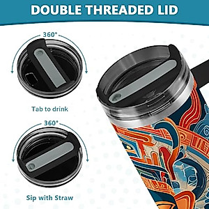 Nexawaveo 30oz 40oz Mythical Sanxingdui Ornament Dark Stainless Steel Vacuum Insulated Tumbler with Lid and Straw for Water, Iced Tea or Coffee, Smoothie Travel Mug
