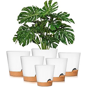GARDIFE Plant Pots 8/7/6.5/6/5.5/5 Inch Self Watering Planters with Drainage Hole, Plastic Flower Pots, Nursery Planting Pot for All House Plants, African Violet, Flowers, and Cactus,White