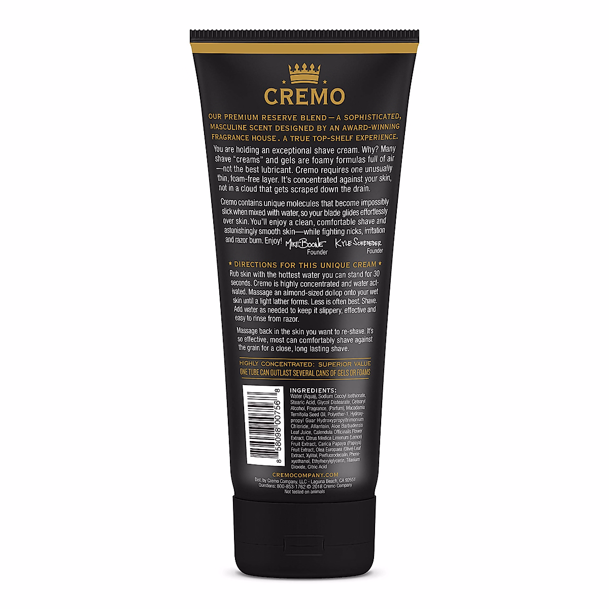 Cremo Barber Grade Reserve Blend Shave Cream for Cuts and Razor Burn, 6 Fl Oz