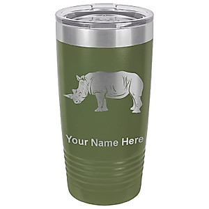 LaserGram 20oz Vacuum Insulated Tumbler Mug, Rhinoceros, Personalized Engraving Included (Camo Green)