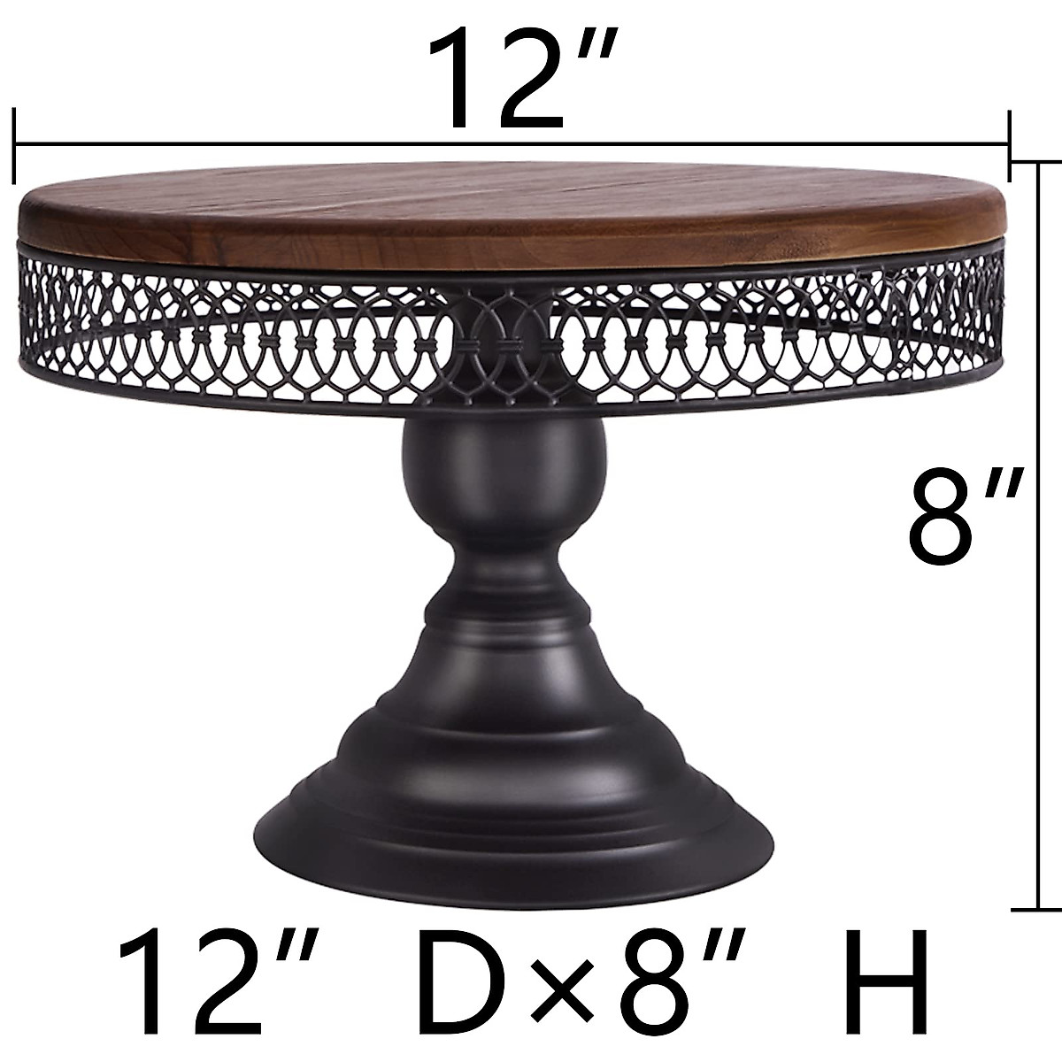 weharnar Rustic Cake Stand Round Wooden Cake Stand and Dessert Pedestal Display Stand with Black Base, Dessert Cupcake Pastry Candy Display Plate for Wedding Birthday Event Party 12 inches