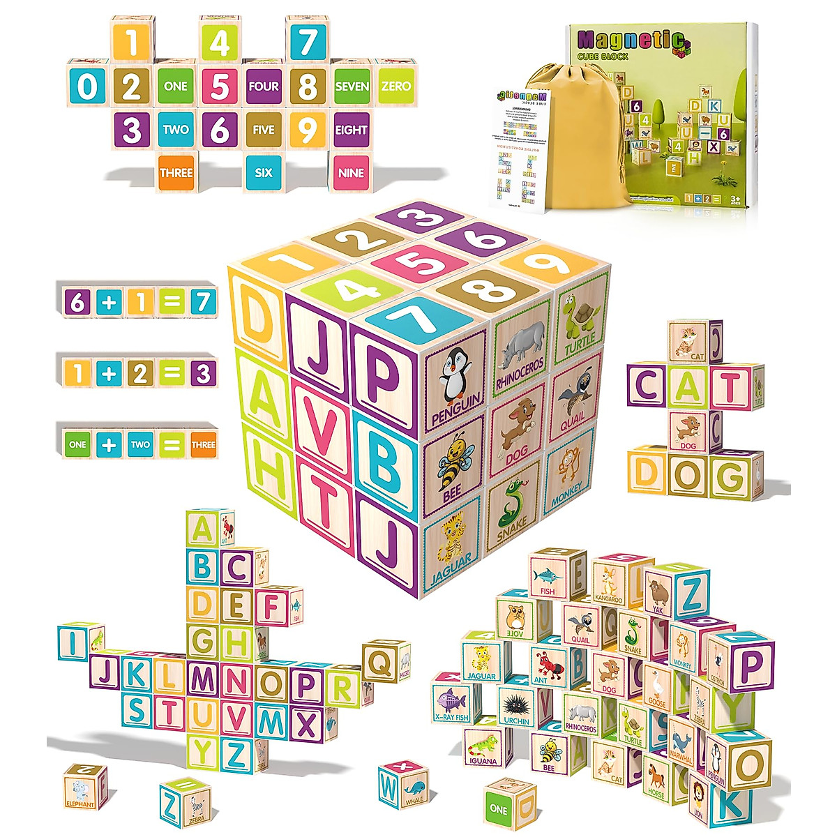 Magnetic Blocks Classroom Must Have Educational Magnet Number Letter Building Cubes Toys for Kids Preschool, Stem Numberblocks Learning Math Counting 123 and Reading Alphabet ABC for Toddlers