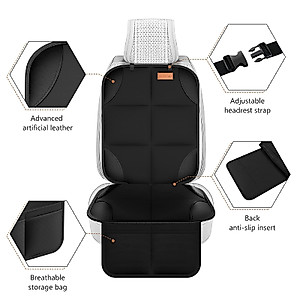 Car Seat Protector, [1 Pack] Large Auto Car Seat Protectors for Child Seats with Thickest Padding and Non-Slip Backing Mesh Pockets for SUV, Sedan, Truck, Leather and Fabric Car Seat - Black