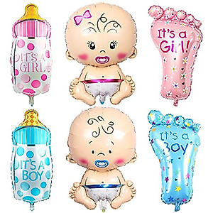 JKJF Baby Foil Balloon Pacifier Baby Balloons Teat Bottle Feet Balloon for Gender Reveal Party Baby Birth Shower Party - Giant 6 Pcs