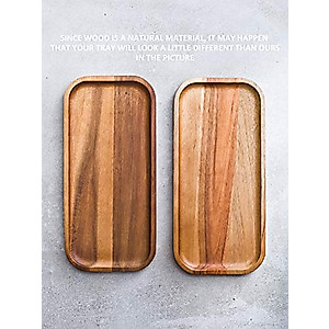 Dstuff Wood Serving Platter Tray Plate, Bathroom Vanity Tray, Wooden Steak Plates, Set of 1 Small Wood Tray + 30 Paddle Picks, Solid Natural Rectangular Acacia Board for Food Party Cheese Appetizer,