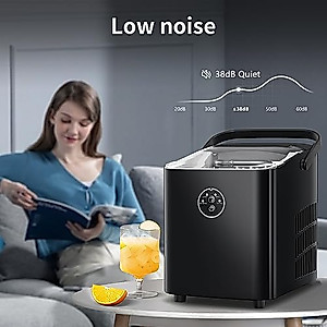 Antarctic Star Countertop Ice Maker Portable Ice Machine with Handle,Self-Cleaning Ice Makers, 26Lbs/24H, 9 Ice Cubes Ready in 6 Mins, S/L, for Home Kitchen Bar Party (Black)