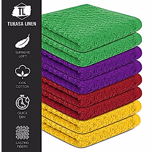 Tukasa Linens 16 Pack Cotton Washcloths for Body and Face, 12x12 Inches, Multipurpose and Lightweight Wash Clothes for Face. Highly Absorbent - Travel and Bath Towel (Multi-Color)