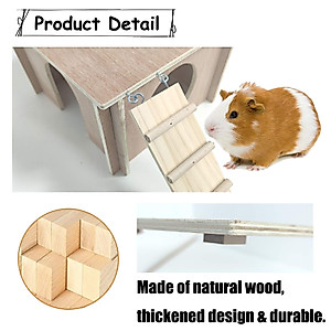 PINVNBY Guinea Pig Hideout Chinchilla Wooden House Hut with Windows Natural Handcrafted Detachable Small Animal Hideout Hut for Hedgehog Rat Hamster Gerbil