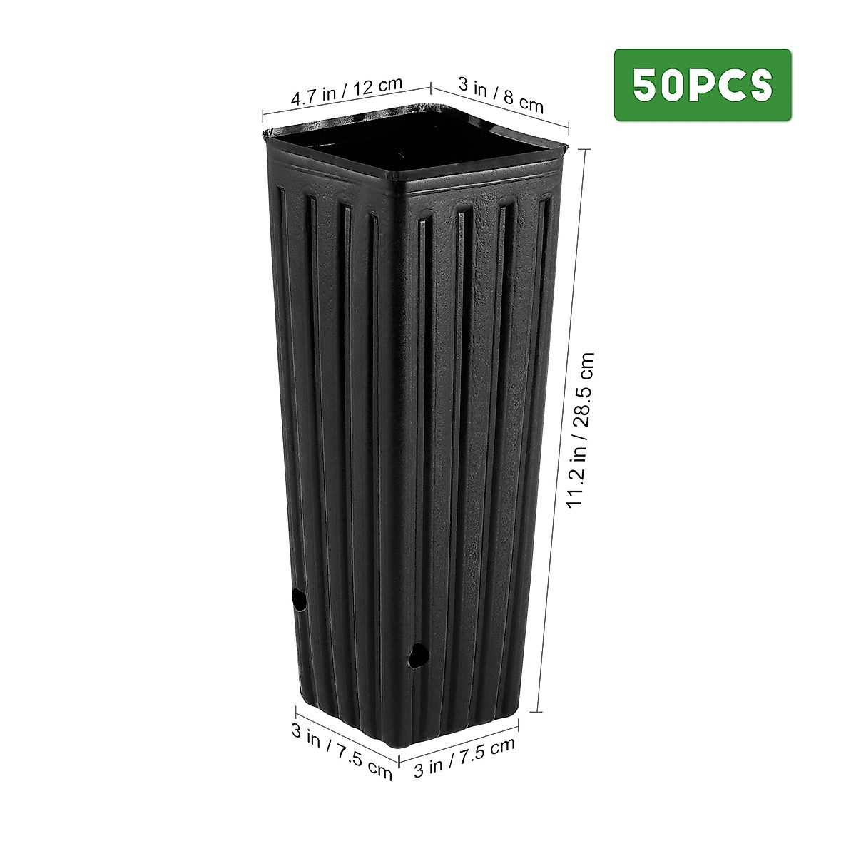 DOITOOL 50Pcs Plastic Nursery Bags for Plants, Tall Seedling Flower Plant Container Starting Pots, Flower Pot Container Bonsai Holder Succulent Planter with Drainage for Plant Growing (Black)