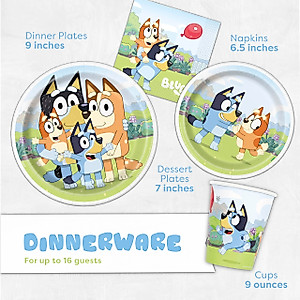 Unique Bluey Birthday Party Supplies | Bluey Party Supplies | Bluey Birthday Decorations | Bluey Party Decorations | With Bluey Tablecover, Bluey Plates, Bluey Cups, Bluey Napkins, Button