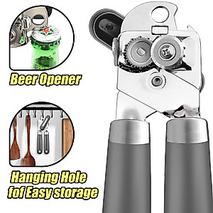 SPIDER GRIP Can Opener, No-Trouble-Lid-Lift Manual Handheld Can Opener with Magnet, Smooth Edge Safe Cut for Beer/Tin/Bottle, Big Turning Knob Anti-Slip Handle Good for Seniors with Arthritis