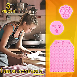 3 Packs 7 Cavity Bumble Bee Silicone Mold Honeycomb Bees Silicone Chocolate Molds Silicone Bee Fondant Mold Beehive Silicone Baking Molds Bee Candy Silicone Mold (Honeycomb Bee)