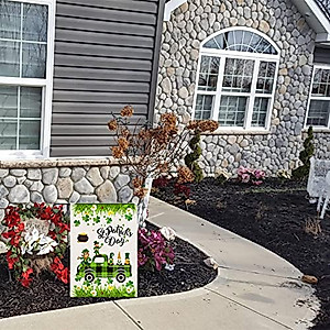 St Patrick's Day Garden Flags, 12.5 x 18 Inch Gnomes Green Buffalo Plaid Truck Garden Flag Vertical Double Sized Spring Holiday Burlap Flag for House Yard Outdoor Decor