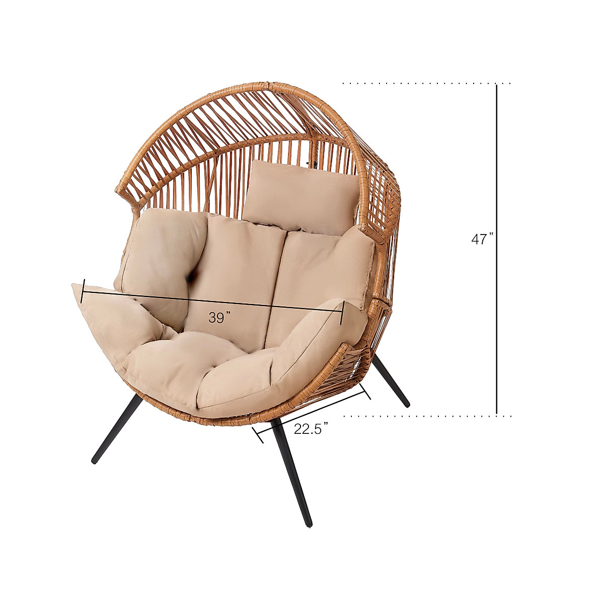 LUCKYBERRY Patio Outdoor & Indoor Egg Chair PE Rope Open Weave Egg Chair with Stand Lounge Chair for Front Porch, Backyard, Living Room, Bedroom,Beige