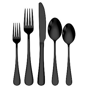 SUPRAQ Kitchen Utensil Stainless Steel Cutlery Set 5 Pieces - 2 Spoons, 2 Forks and 1 Knife (Black)