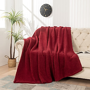 FFLMYUHUL I U Fuzzy Throw Blanket with Super Soft and Warm Throw Flannel Blanket … (Tz06-wine Red, 50" L x 60" W)