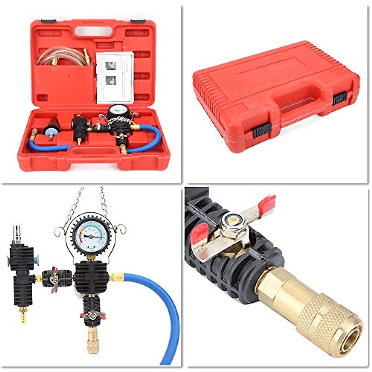 Cooling System Vacuum Purge Radiator Coolant Refill Tool Kit, Universal Automotive Water Tank Pneumatic Vacuum Antifreeze Change Filler Set, with Adapter Case Hose for Car Van SUV Truck